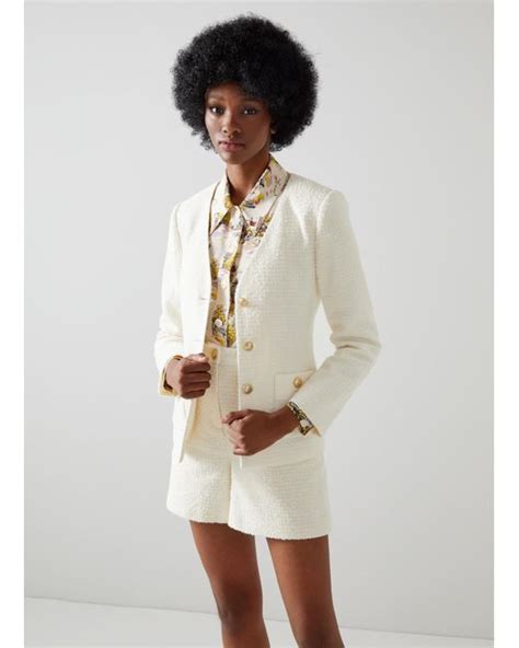 Lk Bennett Hanna Recycled Cotton Blend Tweed Jacket In Natural Lyst Uk