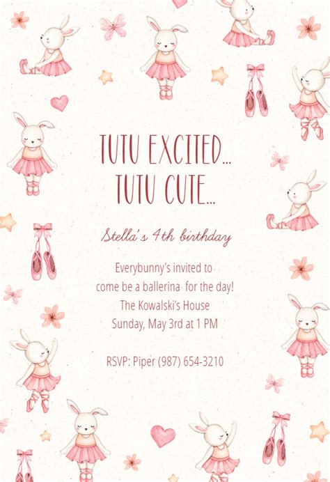 Tutu Cute Birthday Invitation Template Greetings Island