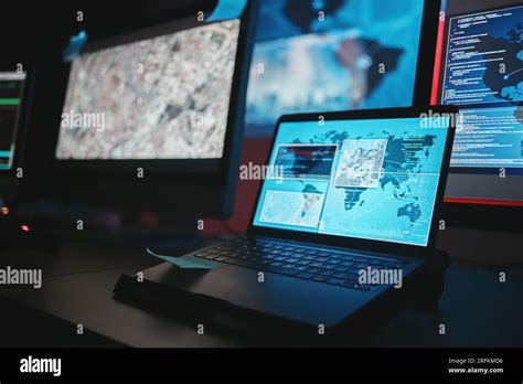 Laptop Screen Cybersecurity And Technology Background For Night