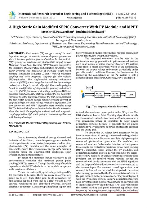 A High Static Gain Modified Sepic Converter With Pv Module And Mppt