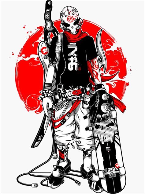 Japan Red Sun Skate Ninja Sticker For Sale By Kardexsin Redbubble