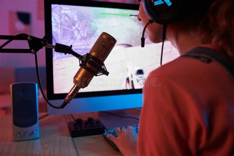 Girl Streaming Herself Playing Stock Image Image Of Streamer