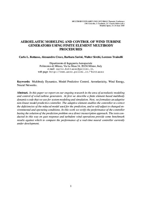 Pdf Aeroelastic Modeling And Control Of Wind Turbine Generators Using Finite Element Multibody