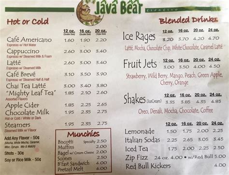 Menu Sagle Ids Java Bear Espresso Sirved