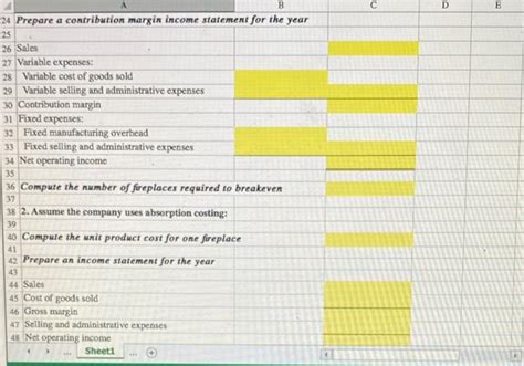 solved variable and absorption costing using excel s sum and