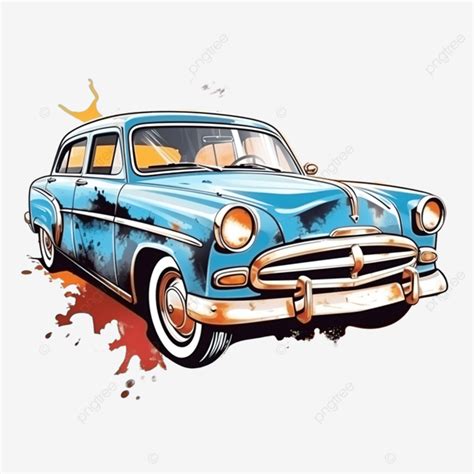 Coche Viejo Retro Con Pegatina Estilo Splash Art Ai Generativo Png