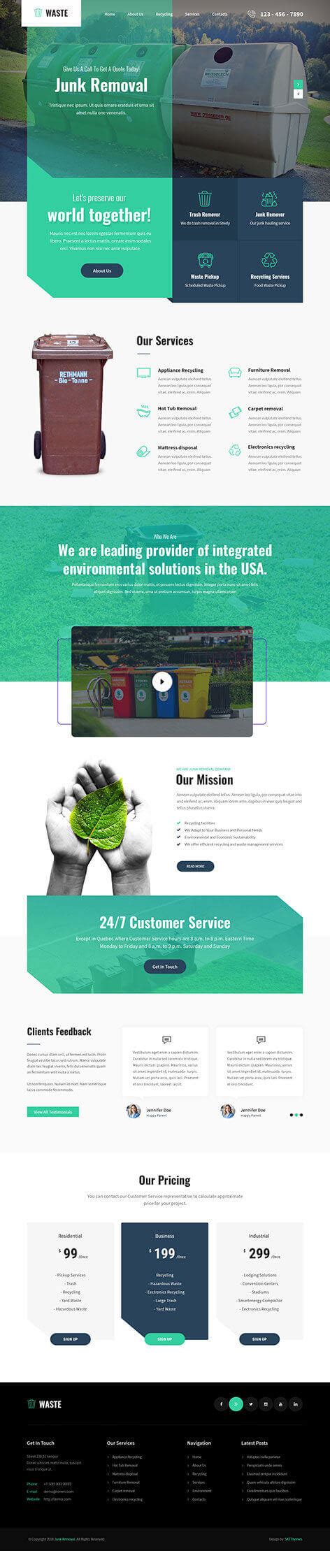 Junk Removal Waste Management Wordpress Theme Garbage Recycling