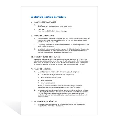 Modèle De Contrat De Location Dune Voiture