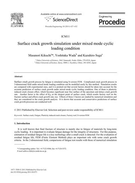 Pdf Surface Crack Growth Simulation Under Mixed Mode Cyclic Loading Condition Dokumen Tips
