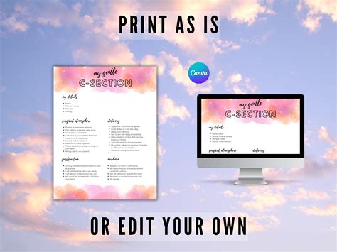 Editable Gentle C Section Birth Plan Canva Template Customize Your