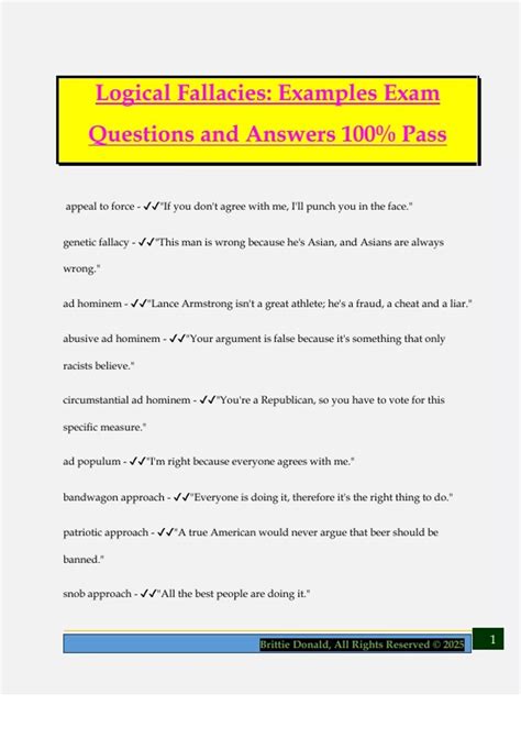 Logical Fallacies Examples Exam Questions And Answers 100 Pass Logical Fallacies Stuvia Us