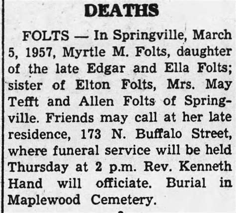 Myrtle M Folts 1884 1957 Find A Grave Memorial