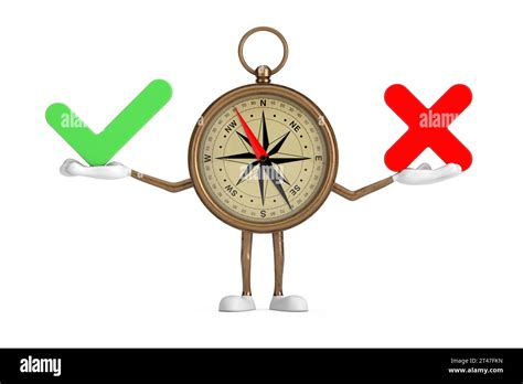 Antique Vintage Brass Compass Cartoon Person Character Mascot With Red