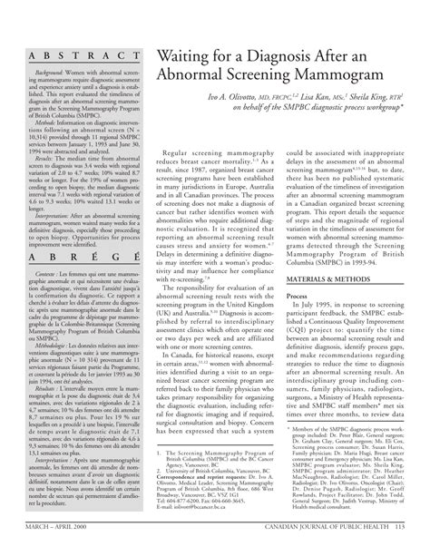 Pdf Waiting For A Diagnosis After An Abnormal Screening Mammogram