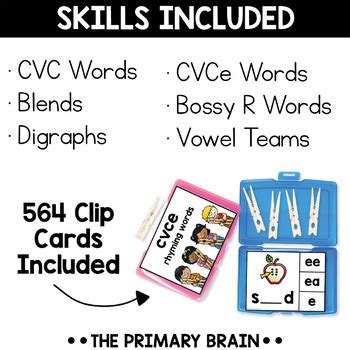 Phonics Clip Cards For Task Card Boxes Literacy Centers Activities