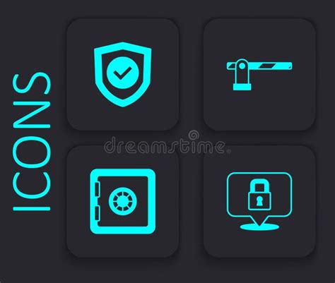 set lock shield with check mark parking car barrier and safe icon