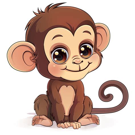 Cartoon Illustration Of Cute Baby Monkey On Transparent Background