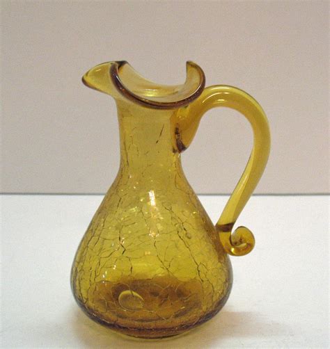 Vintage Pilgrim 1960s Amber Crackle Glass Small Pitcher Good Condition