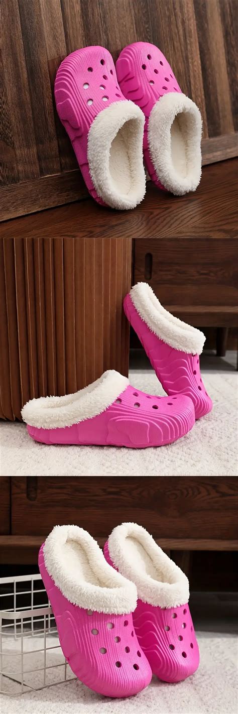 Winter Plush Lined Clog Slippers Solid Color Slip Fuzzy Temu
