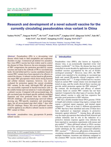 Pdf Research And Development Of A Novel Subunit Vaccine For The Currently Circulating