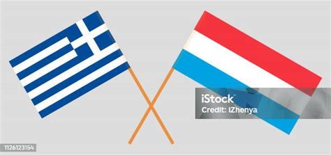 룩셈부르크 그리고 그리스입니다 Luxembourgish 그리고 그리스어 플래그입니다 공식 비율입니다 올바른 색상입니다 벡터 고대
