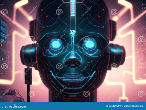 Evil AI Humanoid Robot Thinking And Plotting Stock Photo