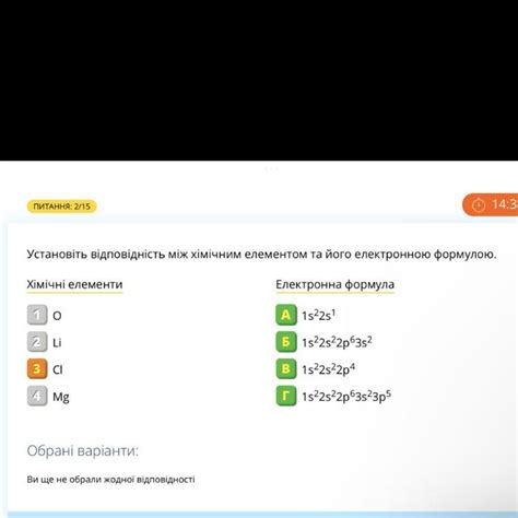 Установіть відповідність між хімічним елементом та його електронною формулою Хімічні Школьные