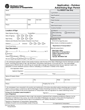 Fillable Online Wsdot Wa DOT Form 224 018 Application Outdoor