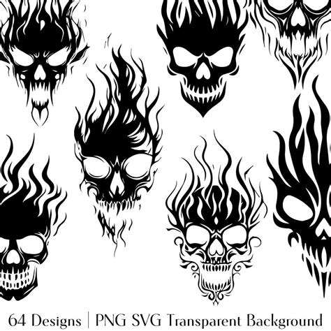 Flaming Skull Svg Png Pack Ethereal Skulls Laser Cut Files Black And