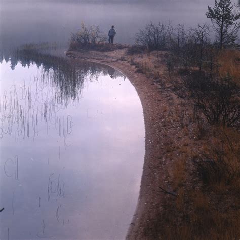 Albert Viksten Står På En Udde Av Stranden Vid Ängratörn Det är Vindstilla Och Dimmigt