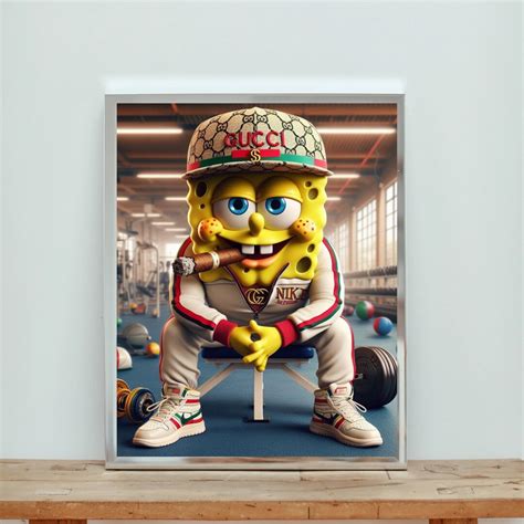 Spongebob In The Gym Designer Dapper Workout Art Print A3 Or A4 Whimsical Wall Decor Etsy