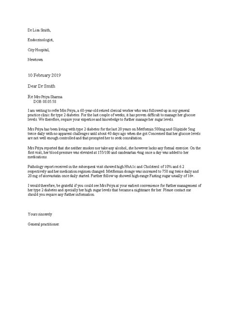 Letter Sample 1 Oet Oet Preparation Dr Lisa Smith Endocrinologist