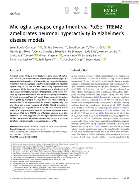 Pdf Microglia Synapse Engulfment Via Ptdser Trem2 Ameliorates Neuronal Hyperactivity In