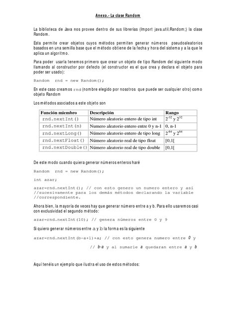 Clase Random Pdf Java Lenguaje De Programación Matemáticas