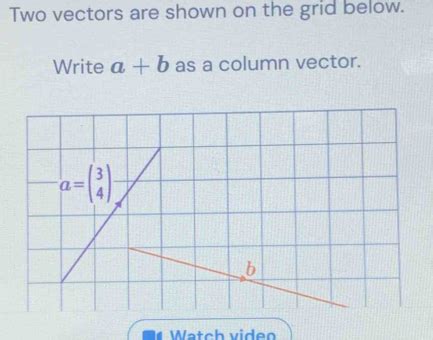 Solved Two Vectors Are Shown On The Grid Below Write A B As A Column Vector Watch Video Math