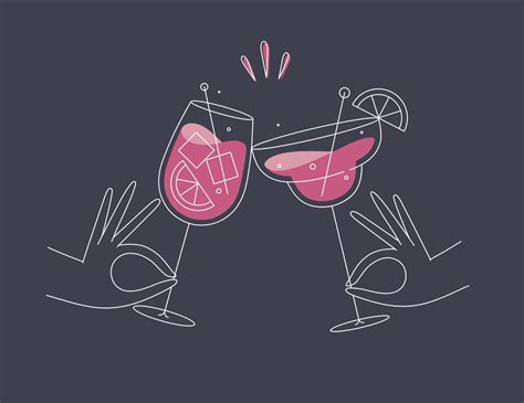 Hand Holding Margarita And Sprits Cocktails Clinking Glasses Drawing In