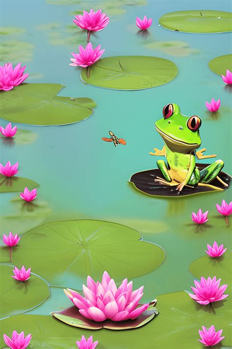Chibi Frog Prince On Lilly Pad · Creative Fabrica