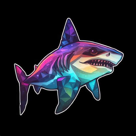 Ai Gerou Ilustração De Um Tubarão Dentes Afiados Neonorados Contra Fundo Preto Ilustração