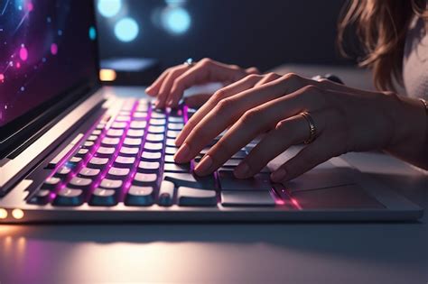 Premium Ai Image Female Hand Typing On Keyboard Of Laptop