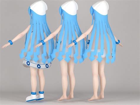 T Pose Rigged Model Of Ika Musume Anime Girl 3d Model Rigged Cgtrader