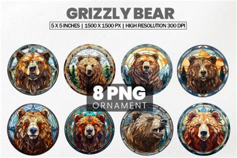 Grizzly Bear Stained Glass 08 Variation Graphic By Hurairagraphics