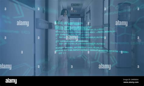 Image Of Medical Data Processing Over Tired Biracial Female Doctor