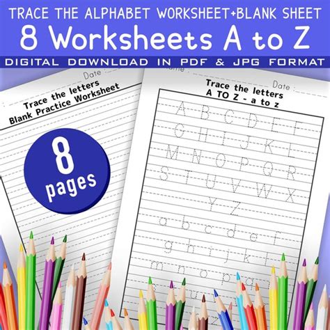 Printable 8 Trace The Alphabet Worksheets Etsy