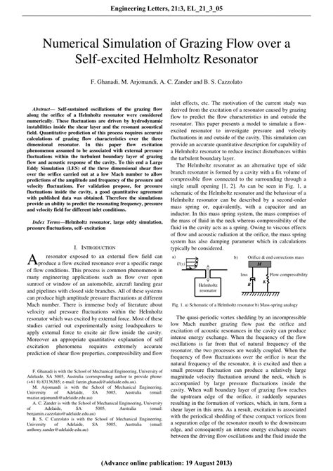 Pdf Numerical Simulation Of Grazing Flow Over A Self Excited