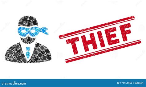 Masked Thief Mosaic And Grunge Thief Seal With Lines Stock Vector