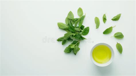 Fresh Bunch Of Mint Leaves Scattered Alongside A Small Bowl Of