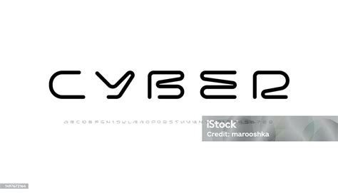 테크니컬 와이드 라운드 퓨처 폰트 디지털 사이버 알파벳 A부터 Z까지의 트렌디한 오리지널 대문자 인터페이스 디자인을 위한 0에서 9까지의 숫자 벡터 일러스트레이션 10eps