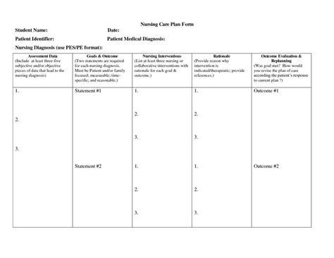 Nursing Care Plan Template Magnificent Templates Format Pdf With