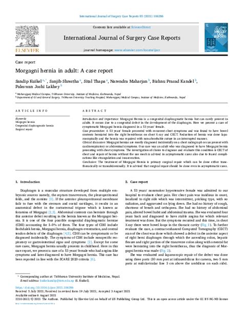 Pdf Morgagni Hernia In Adult A Case Report