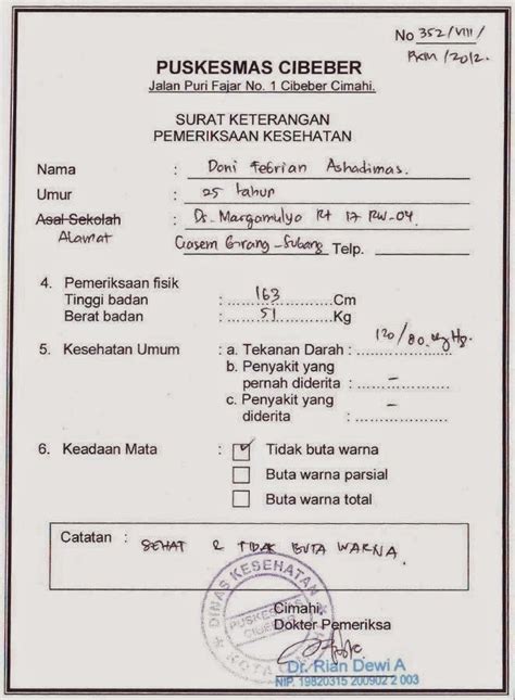 Contoh Surat Keterangan Sehat Puskesmas Koleksi Gambar